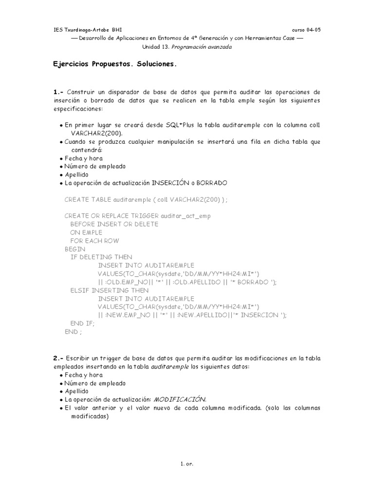 13unidad Ejercicios | PDF | SQL | Tabla (base de datos)