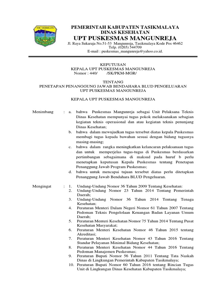 SK Bend BLUD Pengeluaran | PDF