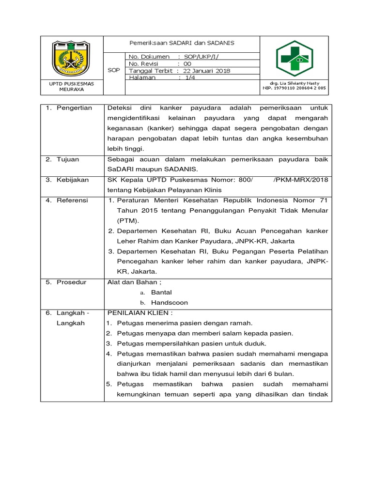SOP Pemeriksaan Payudara SaDARI | PDF