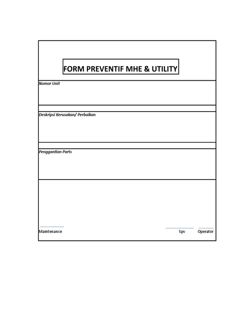 Form Preventif Mhe & Utility: Nomor Unit | PDF