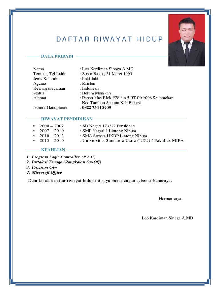 CV Leo Kardiman Sinaga: Keahlian PLC & C++ | PDF