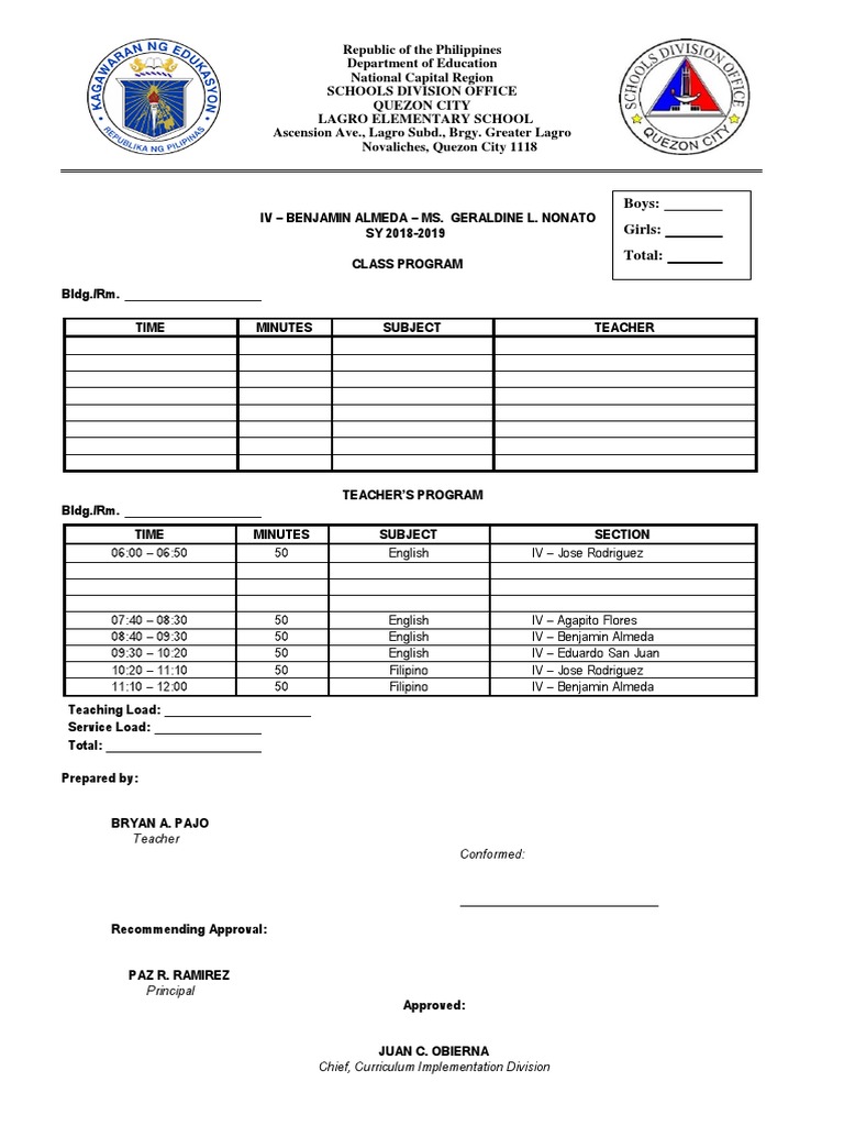 Individual Class Program Template | Sharing | Philippines