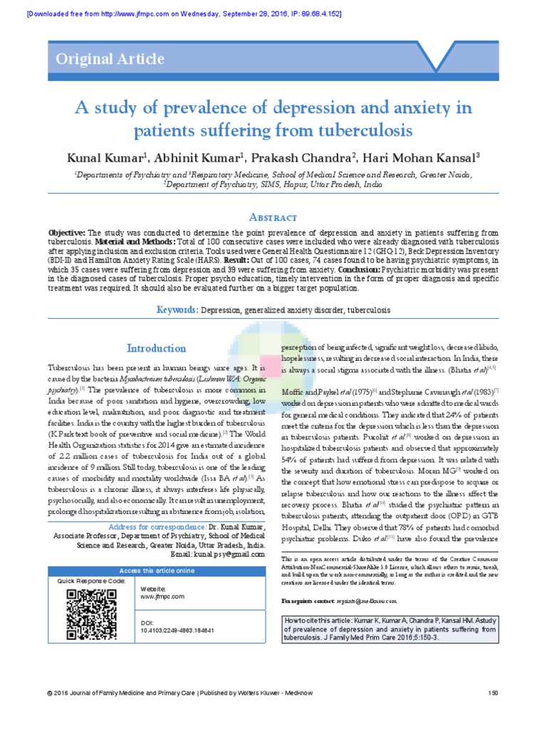 A Study of Prevalence of Depression and Anxiety in | PDF | Psychiatry ...