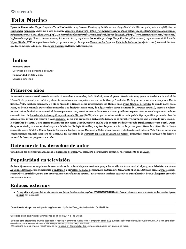 Tata Nacho - Wikipedia, La Enciclopedia Libre | PDF | Entretenimiento ...
