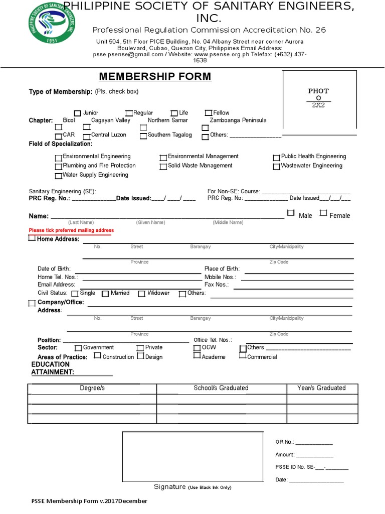 Membership Form: Professional Regulation Commission Accreditation No ...