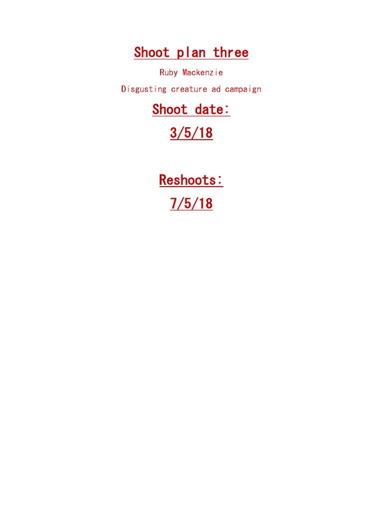 Shoot Plan Three | PDF