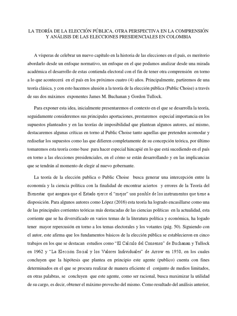 La Teoría de La Elección Publica | PDF | Elección pública | Toma de ...