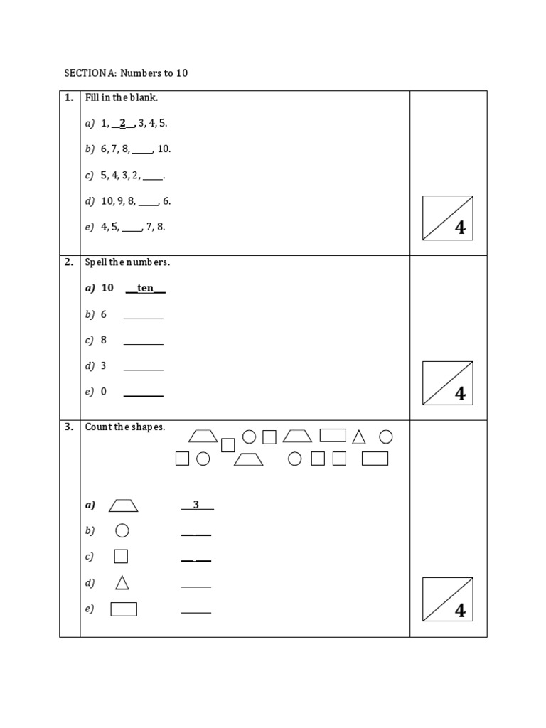 Year 1 Maths Assessment: Numbers to 10 | PDF