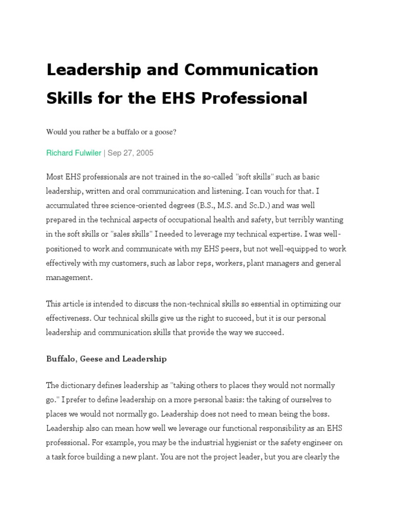 EHS Leadership Skills for Success | PDF | Occupational Hygiene | Empathy