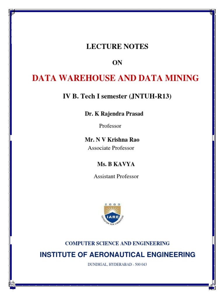Data Warehouse and Data Mining: Lecture Notes | PDF | Data Warehouse ...