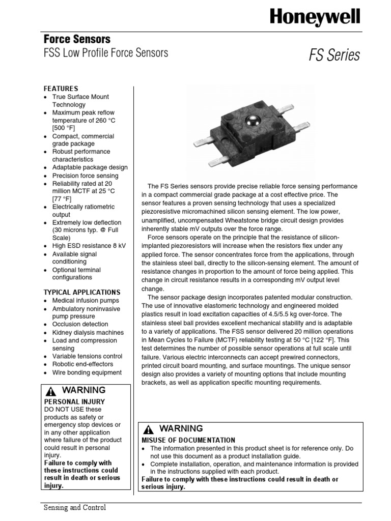 FS Series: FSS Low Profile Force Sensors | PDF | Sensor | Electrical ...
