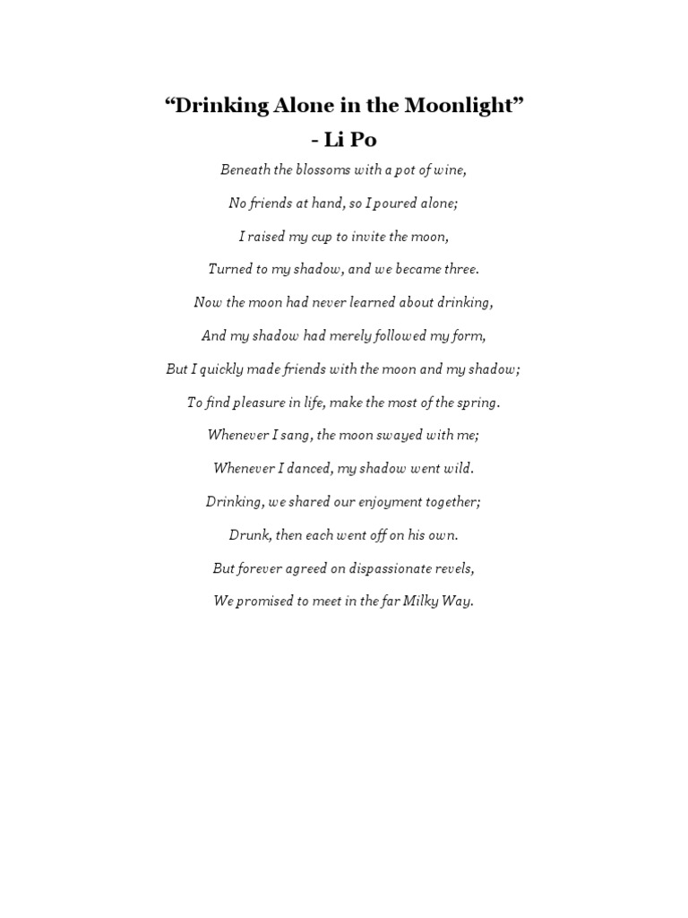 Drinking Alone in The Moonlight | PDF | Poetry