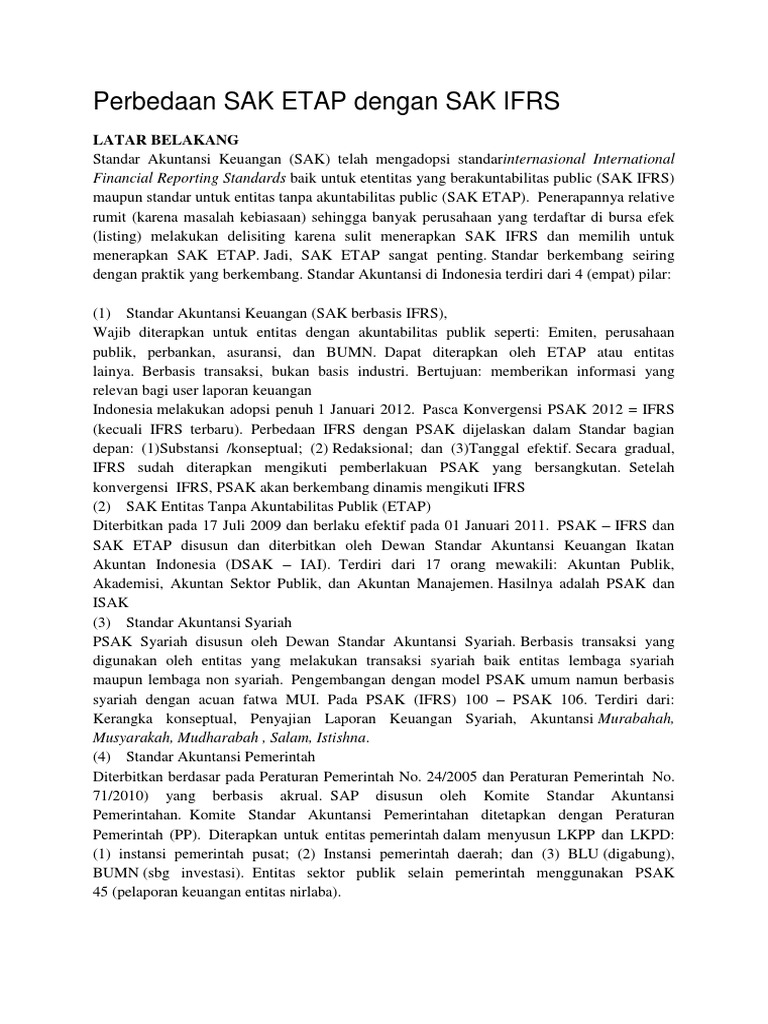 Perbedaan Sak Etap Dengan Sak Ifrs | PDF