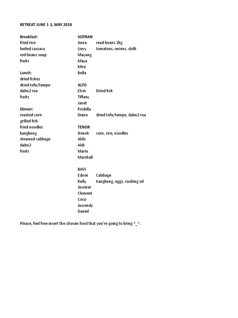 Sample Food List | PDF