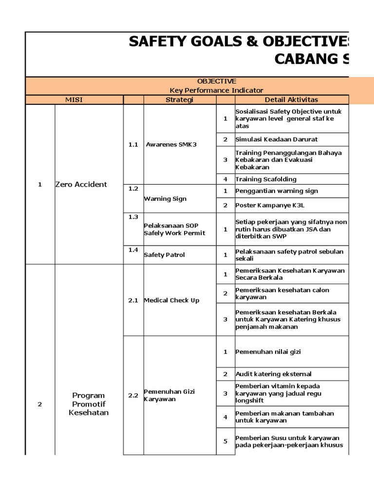 Safety Goals and Objectives 2016 Plan | PDF