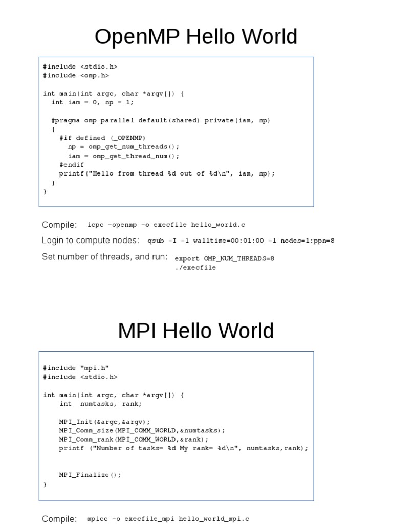 Openmp Hello World Compile Login To Compute Nodes Set Number Of