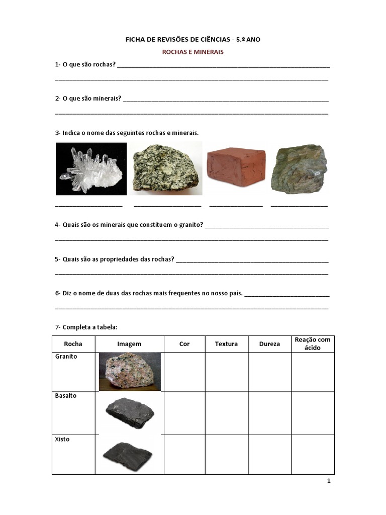 Ficha Minerais E água Pdf Minerais Poluição Da água