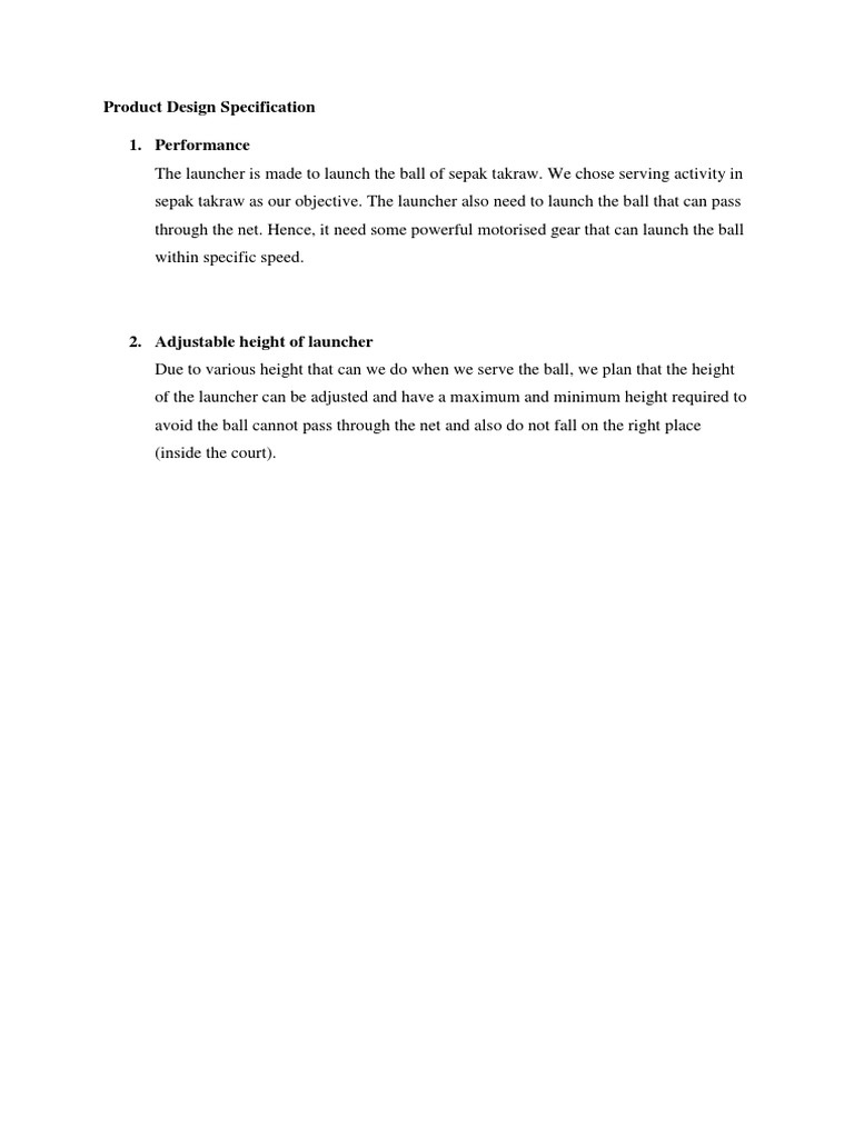 Product Design Specification | PDF | Sports | Ball Games