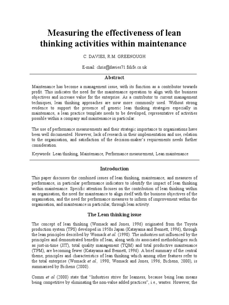Lean Maintenance Article | PDF | Lean Manufacturing | Strategic Management