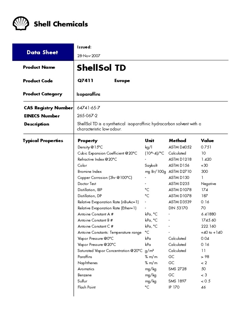 Datasheet Isoparaffinsshellsoltdeurope PDF | PDF | Carbon | Chemistry