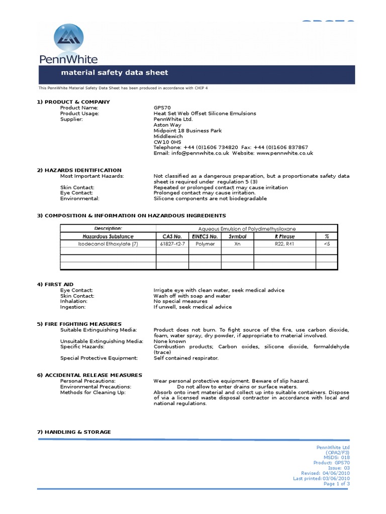 Heat Set Web Offset Silicone Emulsions: 1) Product & Company | PDF ...