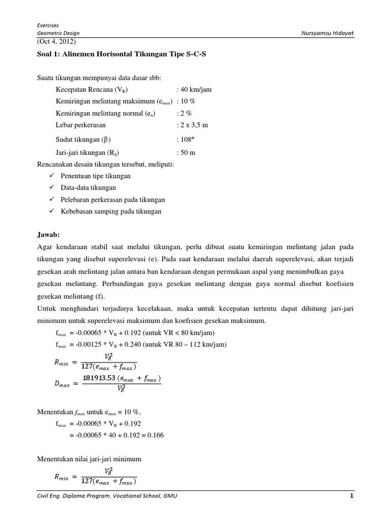 Exercises Horizontal Alignment Scs PDF | PDF | Technology & Engineering