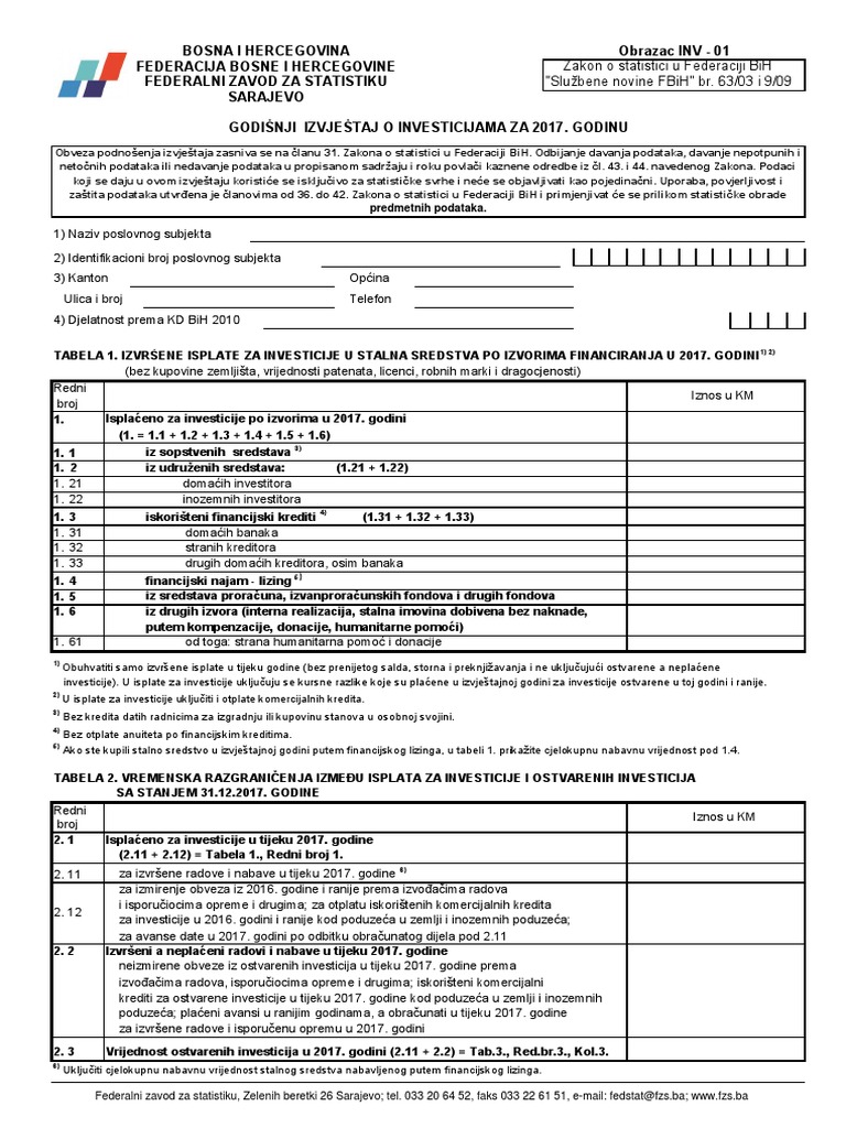 Obrazac INV 01 2017 Hrvatski Jezik | PDF