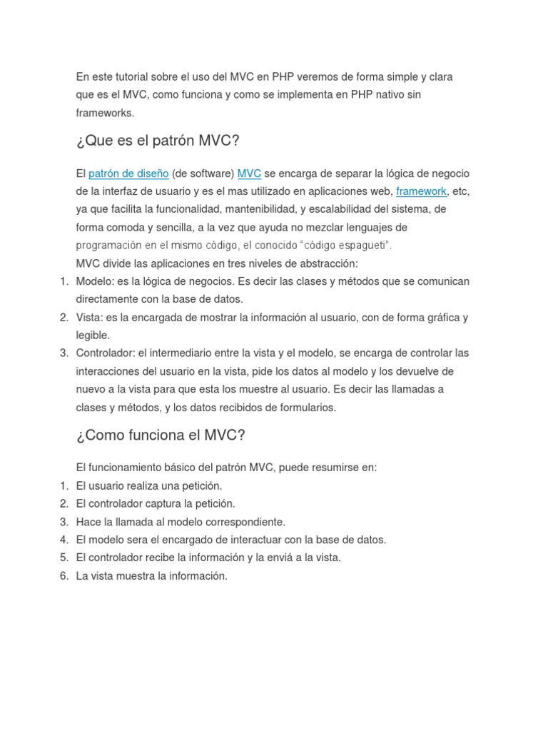 Tutorial Sobre El Uso Del MVC en PHP | PDF | Modelo – Vista ...