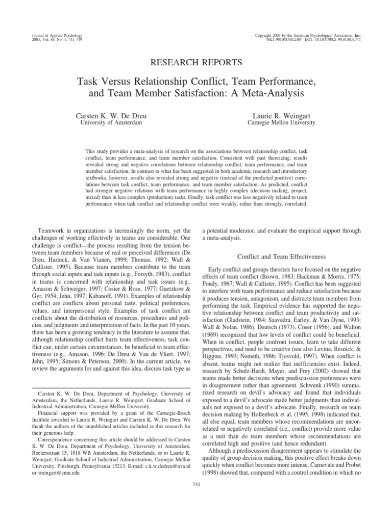 Task Versus Relationship Conflict, Team Performance, PDF | PDF | Effect ...