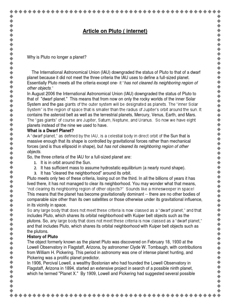 Article On Pluto | PDF | Pluto | Planets