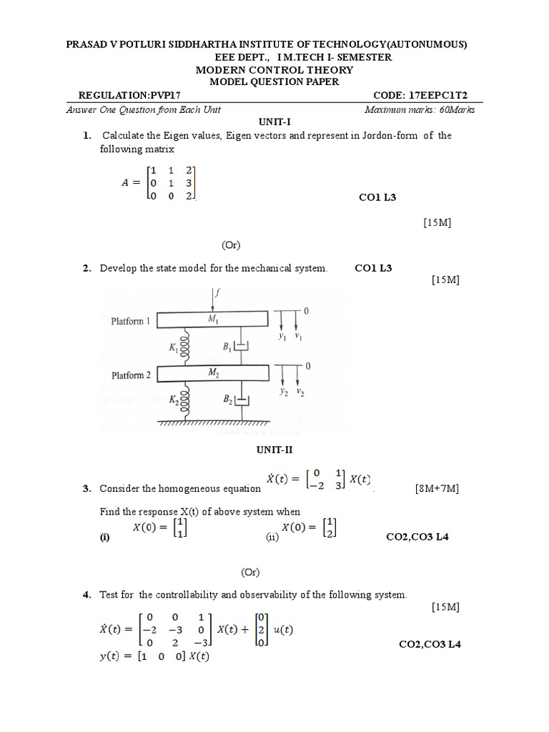 Following Matrix: Answer One Question From Each Unit Maximum Marks ...
