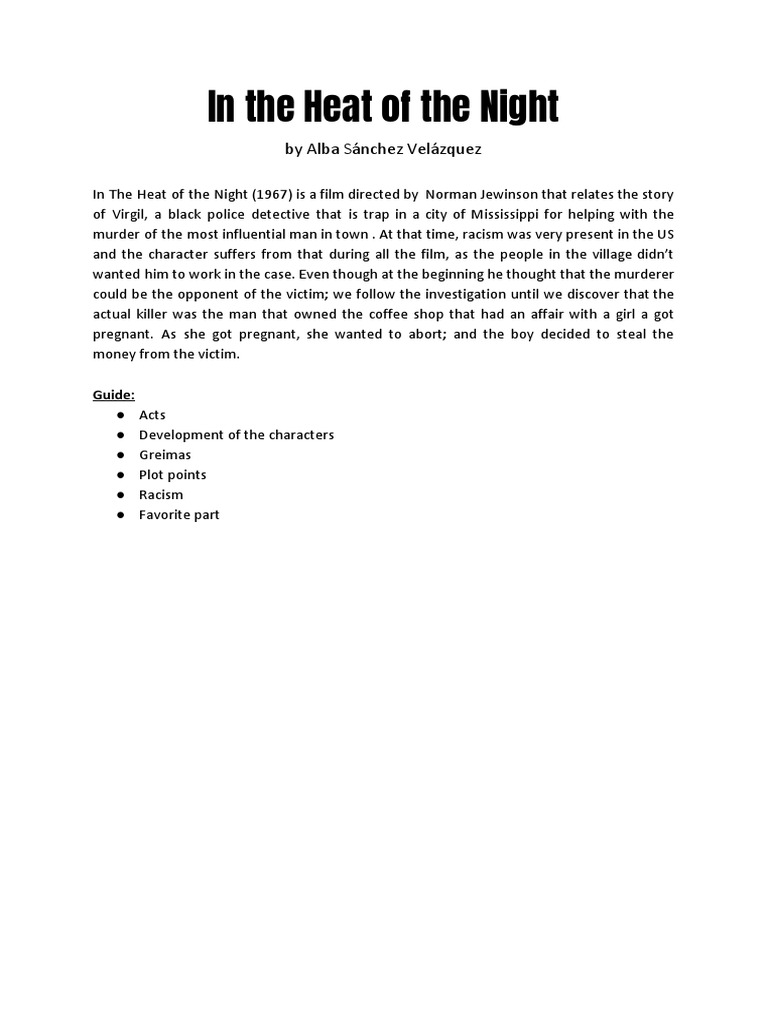 In the Heat of the Night: Plot Summary | PDF