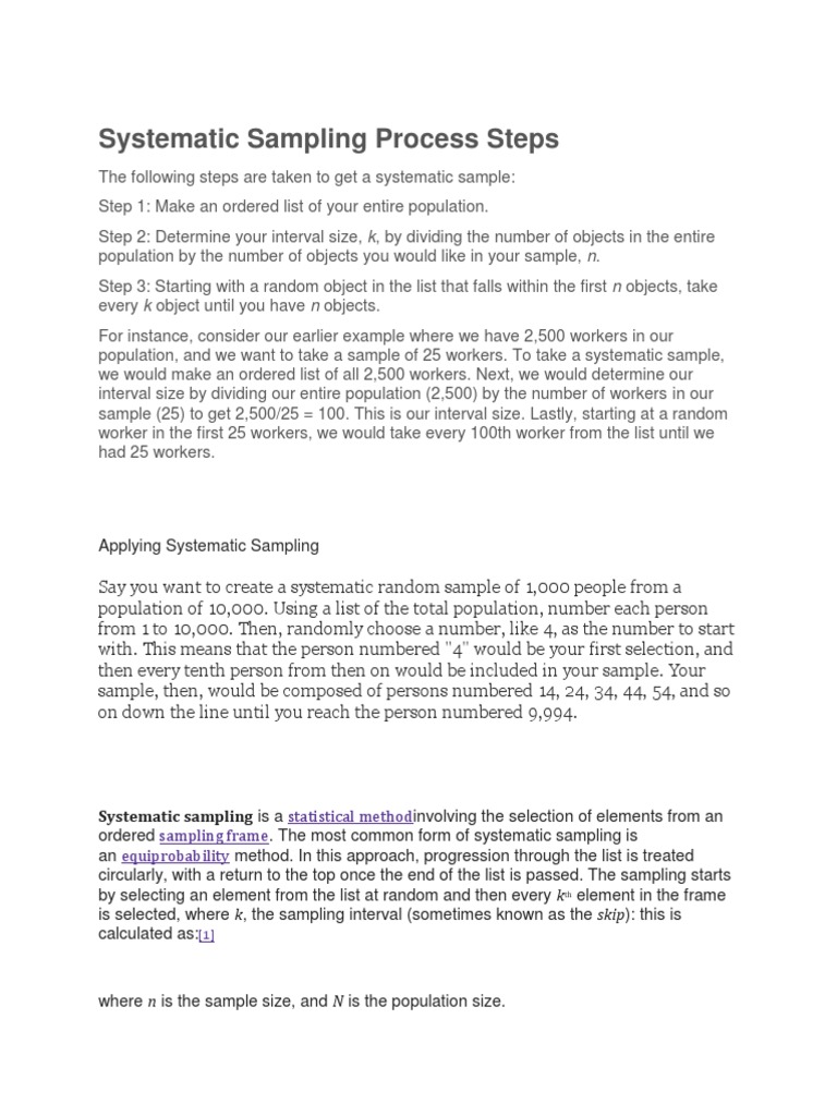 Systematic Sampling Process Steps: K N N K N | PDF | Sampling ...