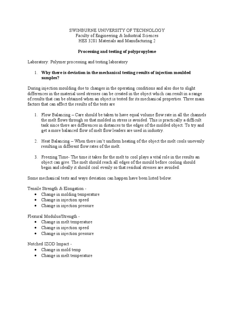 Lab Rheology and Injection Molding - 1 | PDF | Melting | Building ...