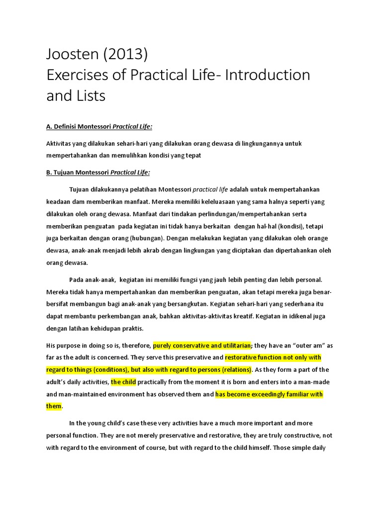 Montessori Practical Life | PDF | Montessori Education | Emergence