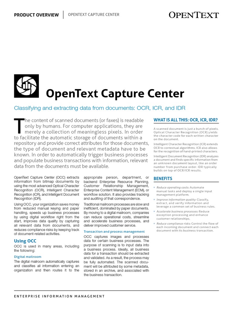 OpenText Capture Center Product Sheet PDF | PDF | Image Scanner | Optical Character Recognition