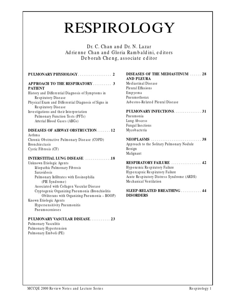Review Notes 2000 - Respiratory PDF | PDF | Chronic Obstructive ...
