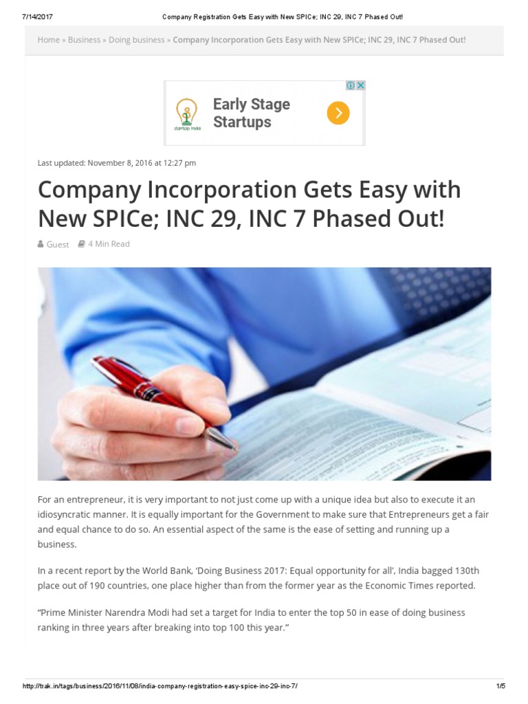 Company Registration Gets Easy With New SPICe InC 29, InC 7 Phased Out ...
