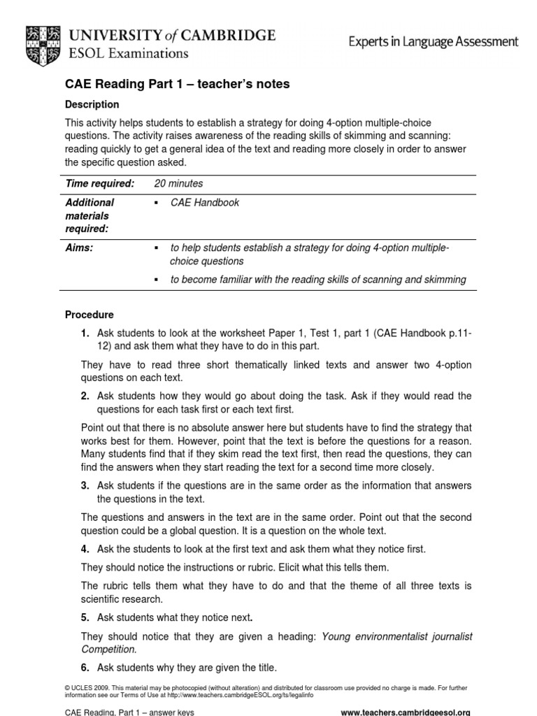 Cae Reading Part 1 | PDF