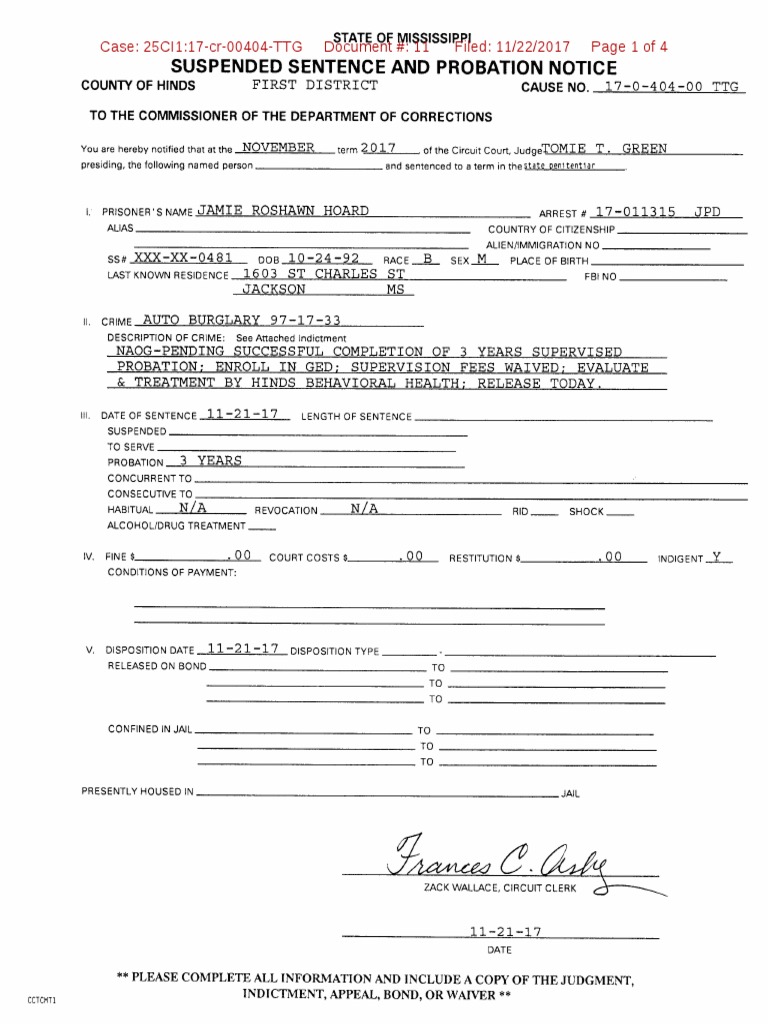 Jamie Hoard Sentencing Order