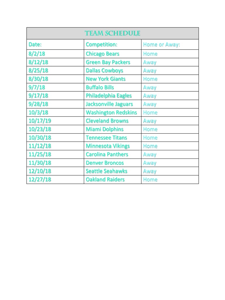 Team Schedule | PDF | Sports & Recreation