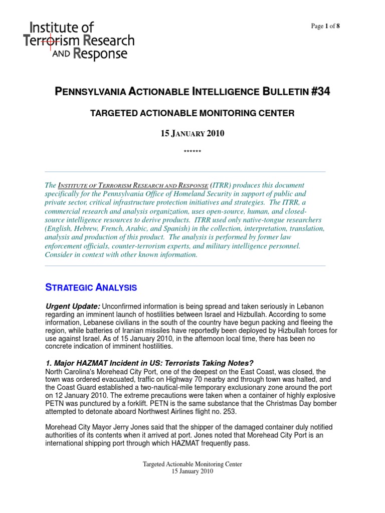 PAIB 034 15 Jan 10 | PDF | Military Intelligence | Jihadism