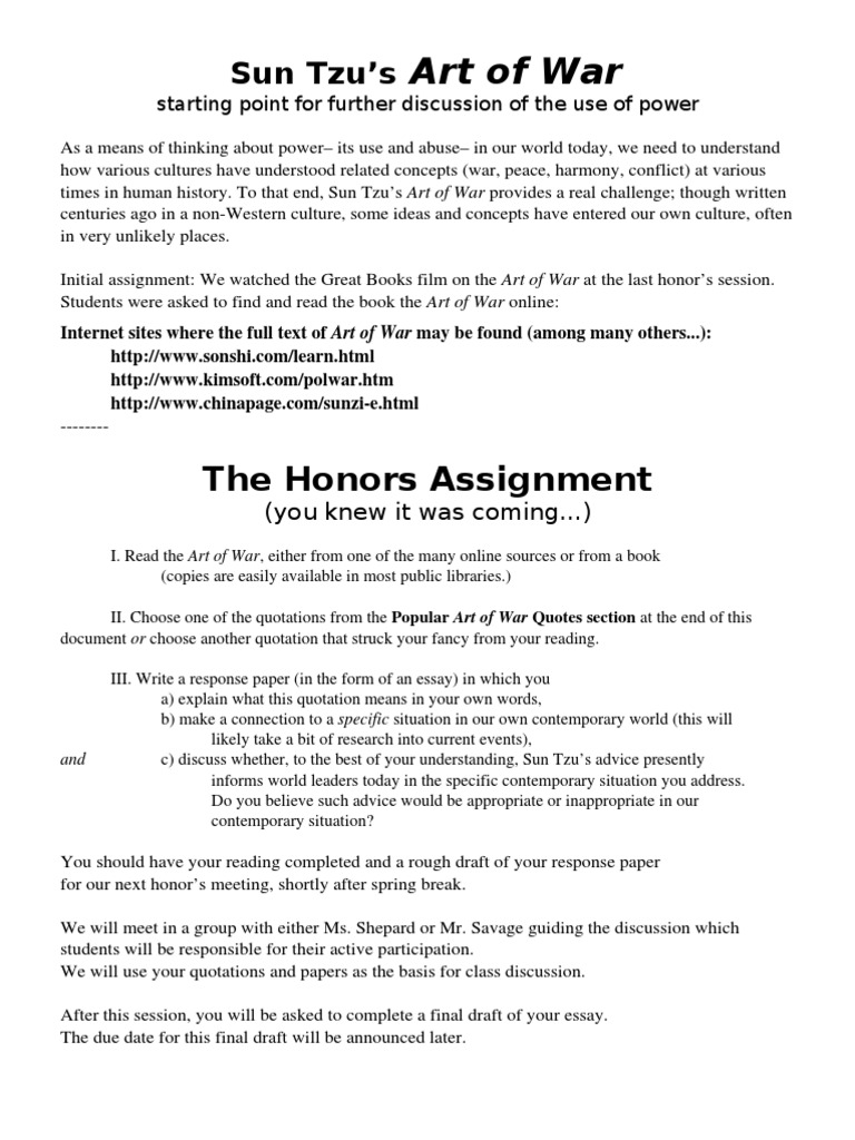 Art of War Assignment | PDF | The Art Of War | Sun Tzu