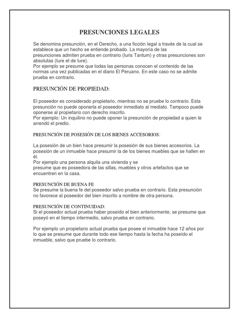 Presunciones Legales en Derecho Civil | PDF