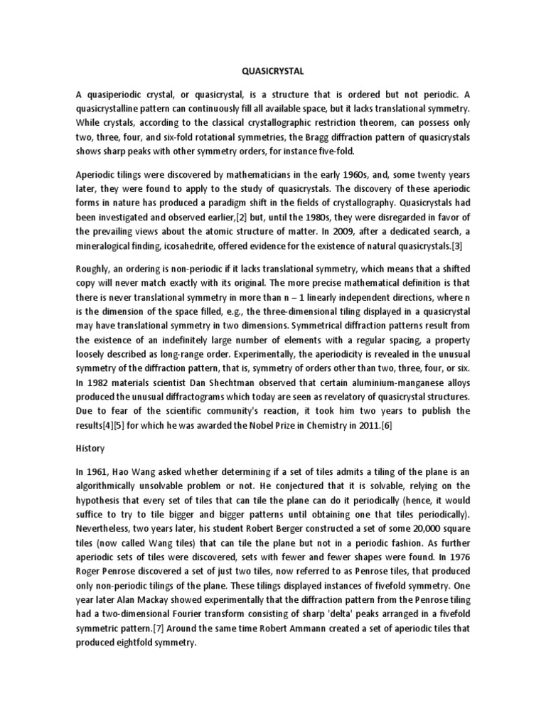 Quasi Crystal | PDF | Condensed Matter Physics | Physics