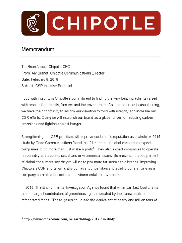 Chipotle's CSR Proposal | PDF | Chipotle Mexican Grill | Corporate ...