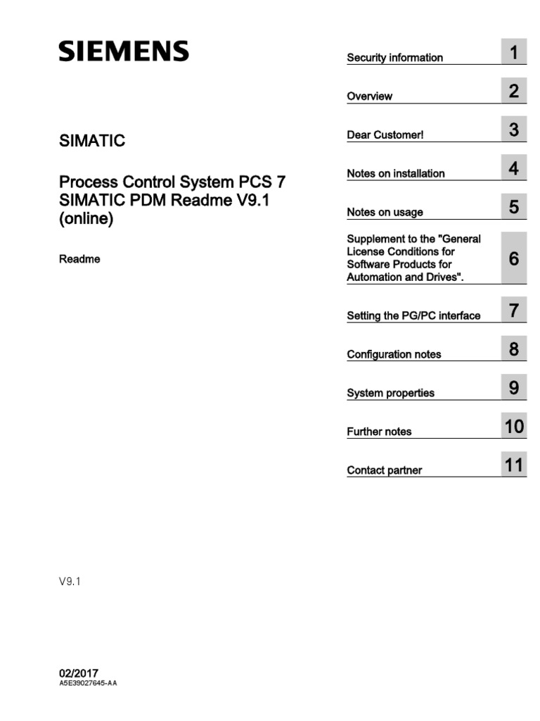 Simatic Process Control System PCS 7 SIMATIC PDM Readme V9.1 (Online ...