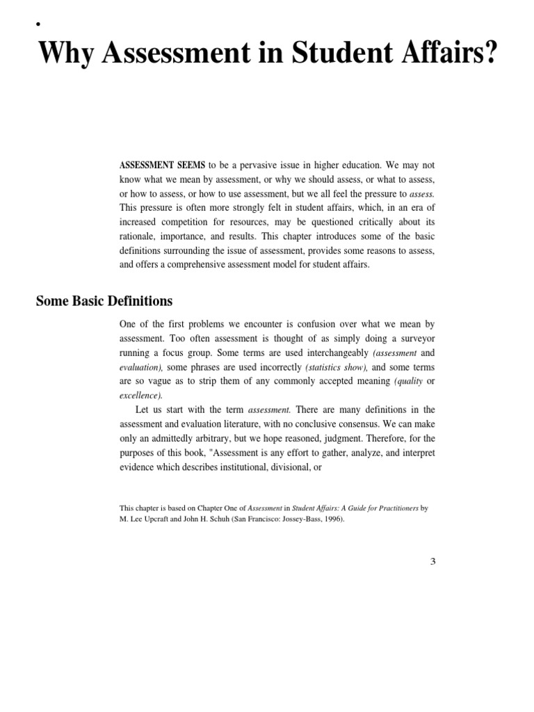Why Assessment in Student Affairs | PDF | Educational Assessment ...