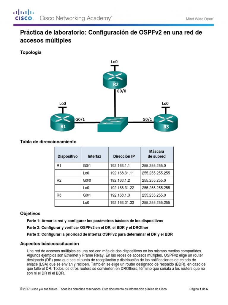 10.1.1.13 Lab - Configuring OSPFv2 On A Multiaccess Network | PDF ...