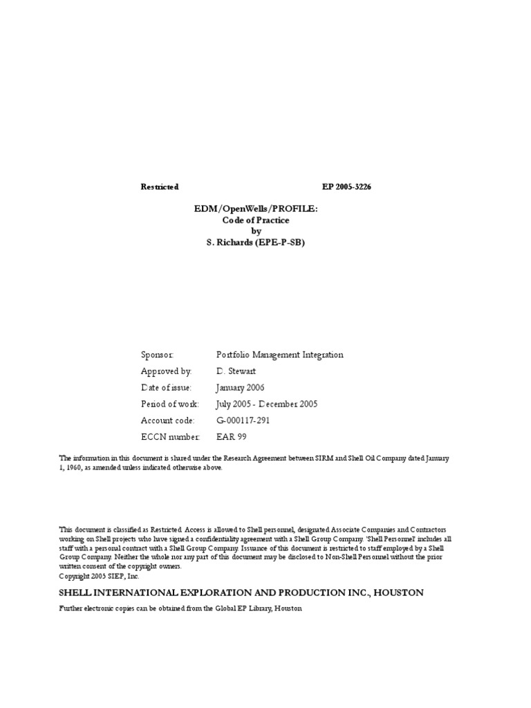 OpenWells Code of Practice 2.0 - Shell | PDF | Borehole | Oil Well